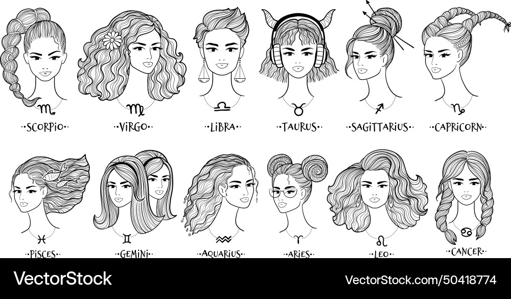 Zodiac signs girls Royalty Free Vector Image - VectorStock