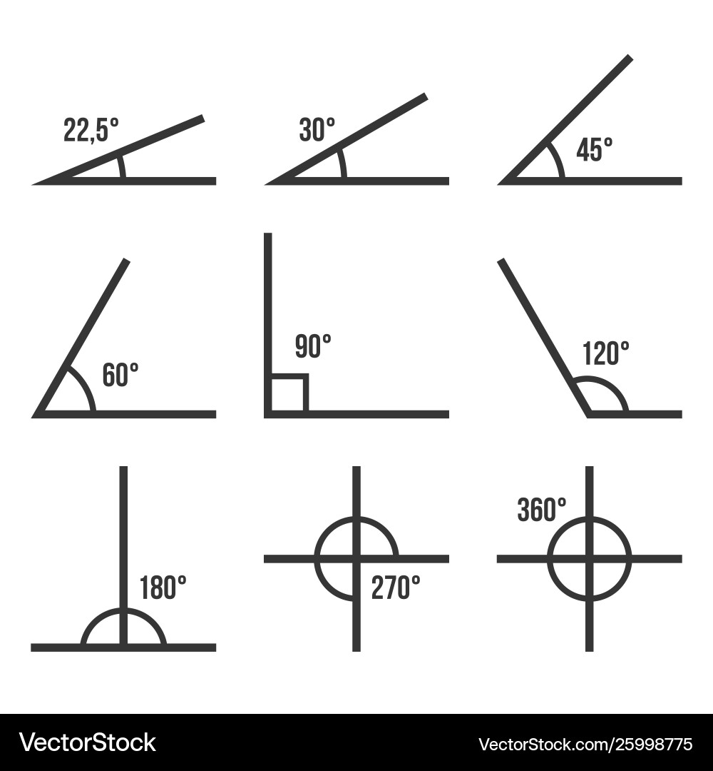 Angles icons set on white background Royalty Free Vector