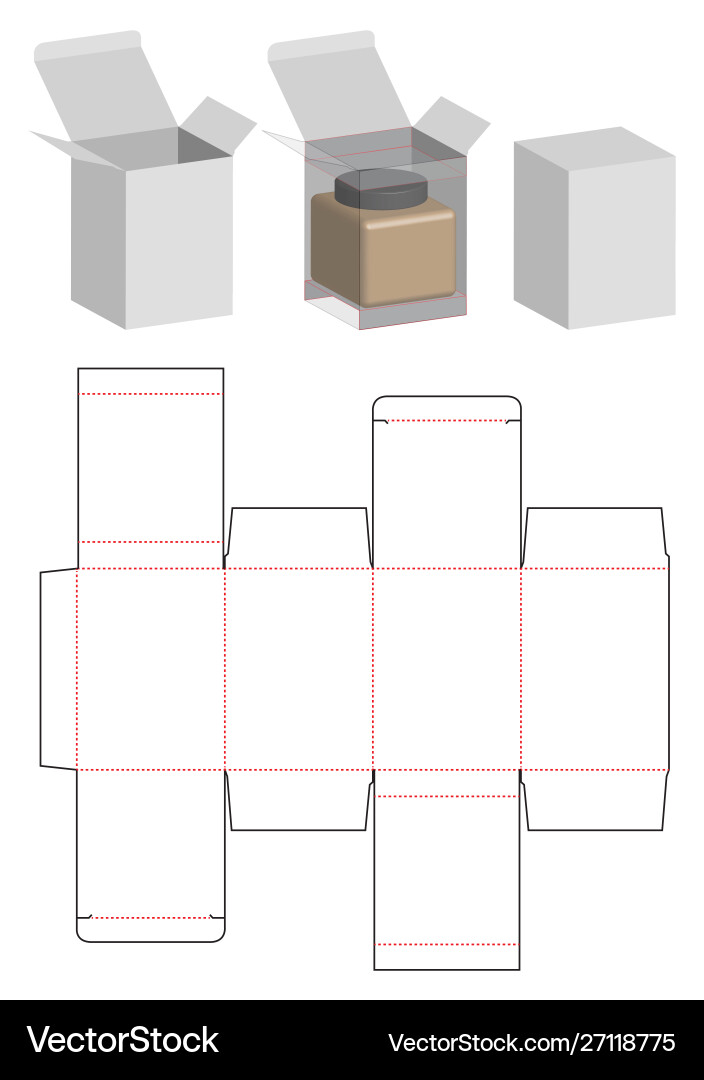 Box Verpackung Stanzschablone Design 3d Mock-up Vektorbild