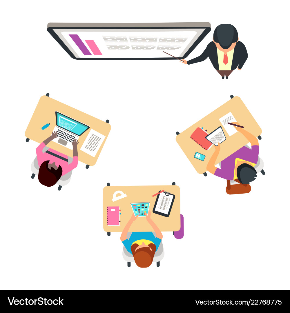 Classroom top view with international students Vector Image