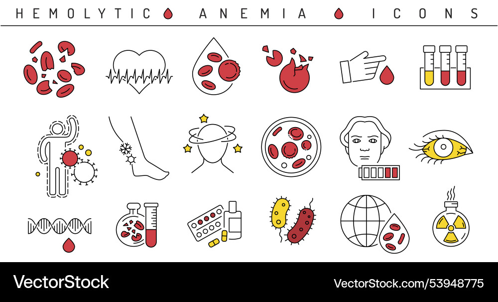 Hemolytic anemia icons set Royalty Free Vector Image