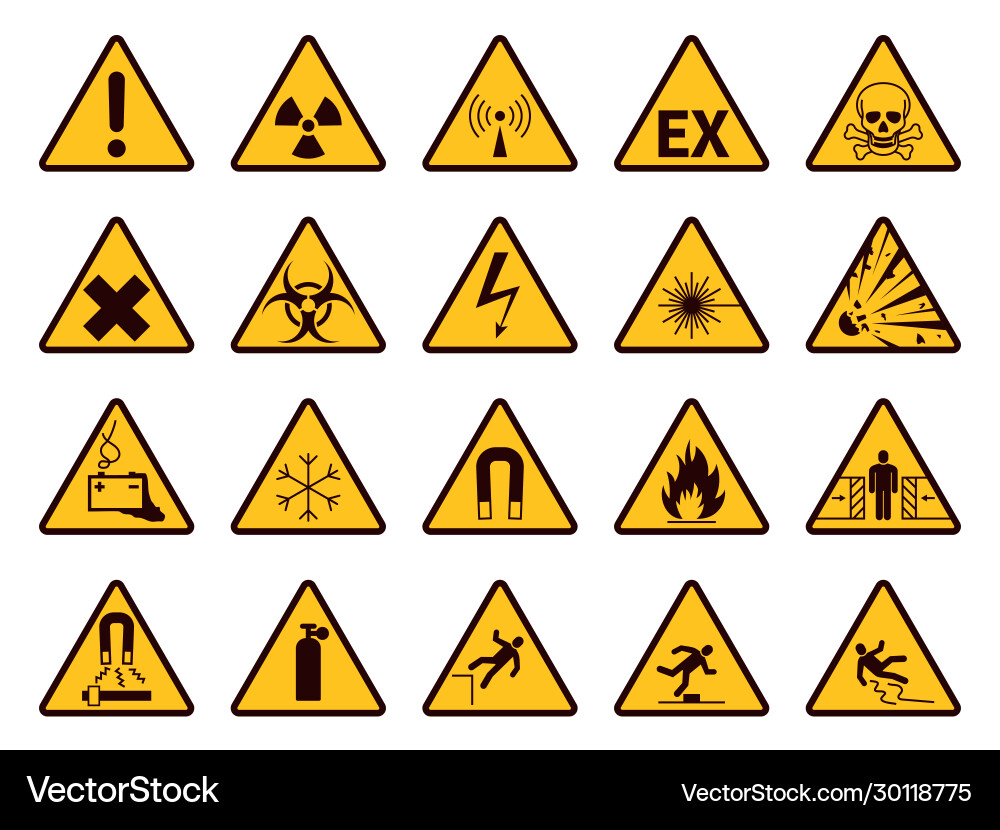 Warning signs yellow triangle alerts symbols Vector Image