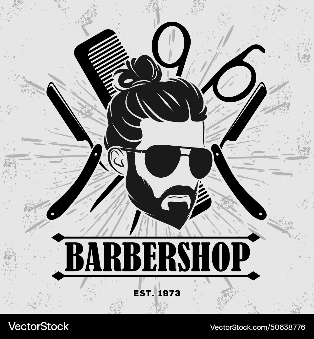 Barber shop poster template with bearded men Vector Image