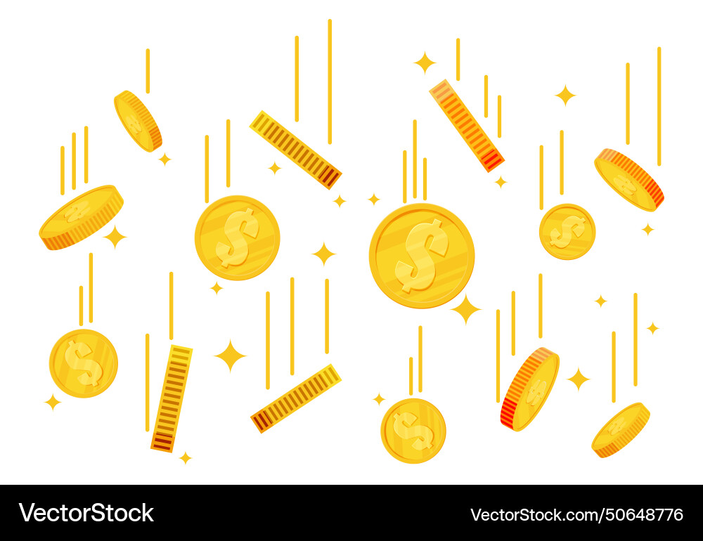 Falling gold coins money rain Royalty Free Vector Image
