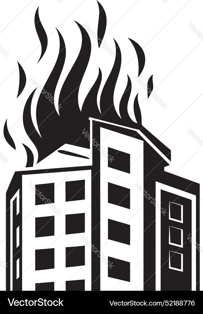 Flame crisis building on fire black logo icon Vector Image