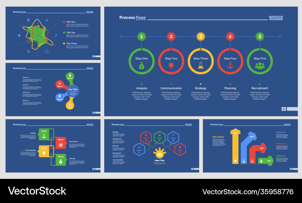 Six workflow presentation templates set Royalty Free Vector