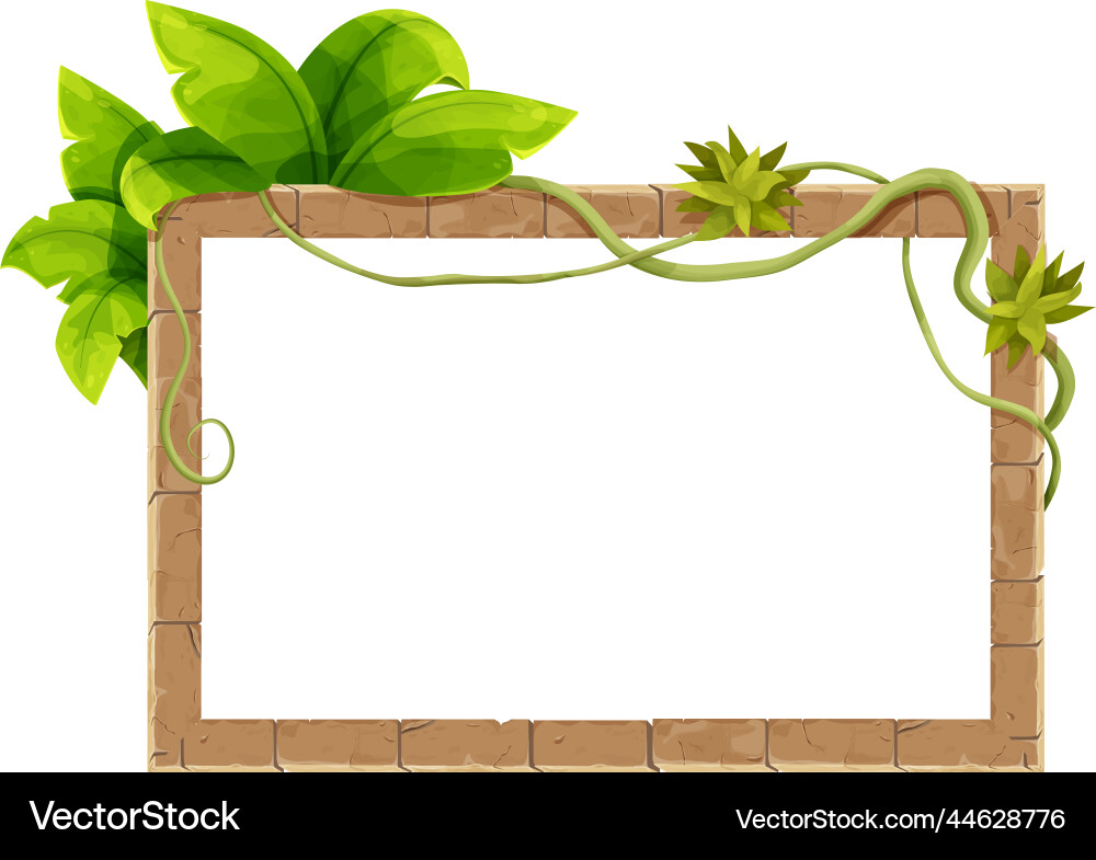 Stone brick frame border jungle decorated Vector Image
