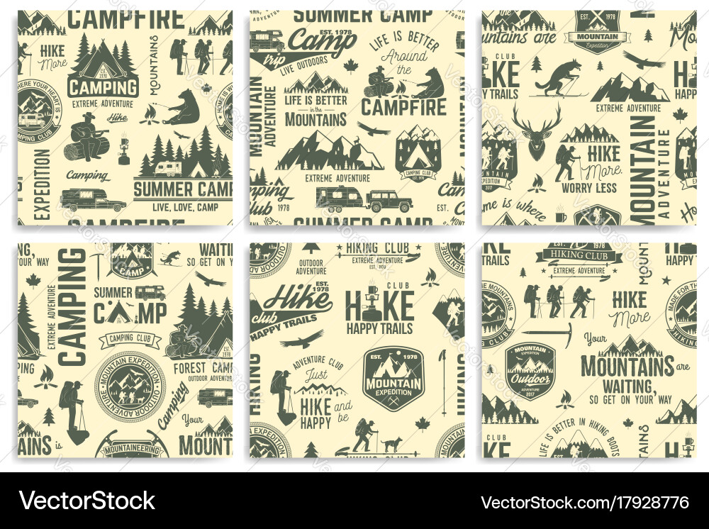 Summer camp and hiking seamless pattern Royalty Free Vector