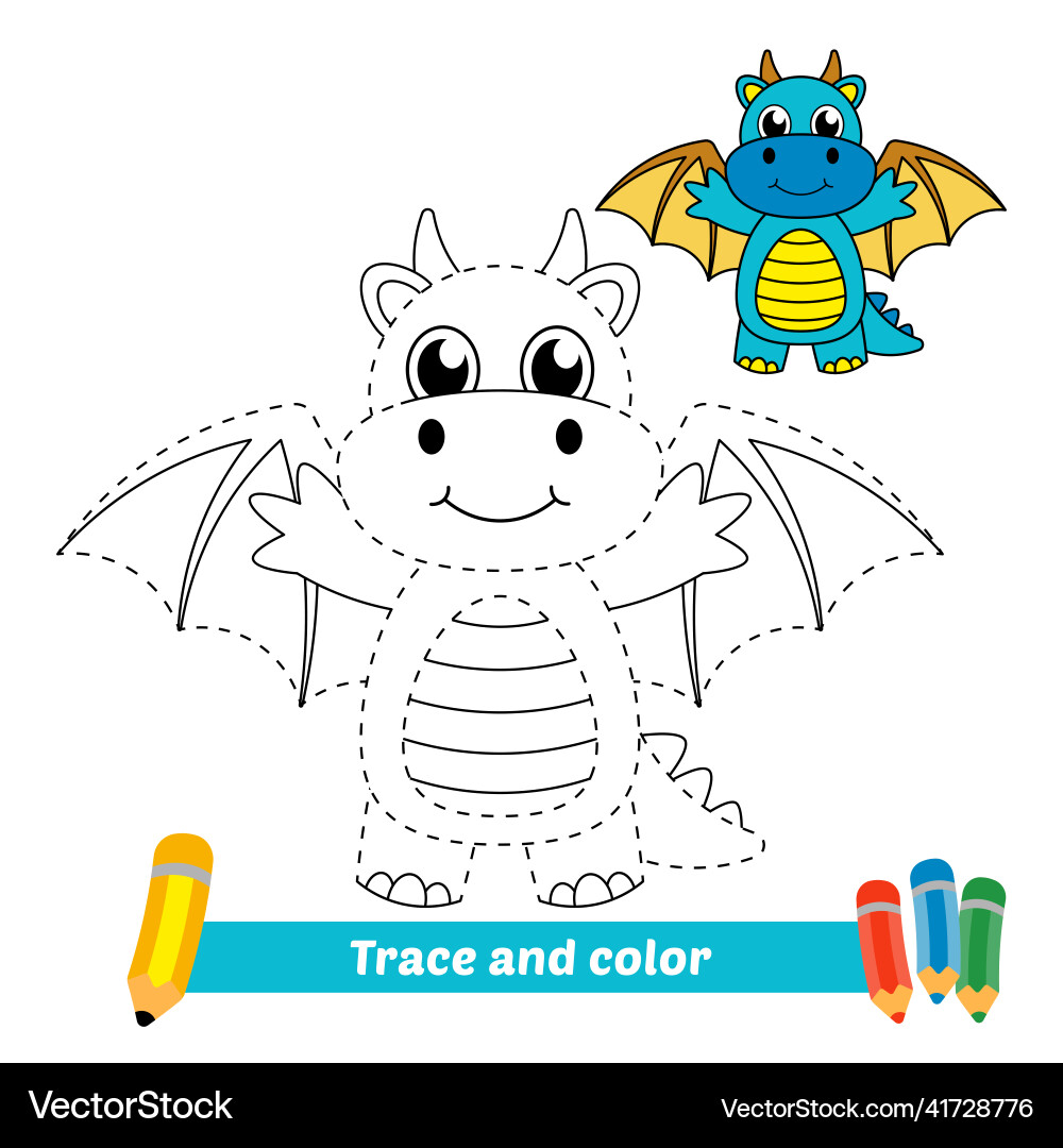 Trace and color for kids dragon Royalty Free Vector Image