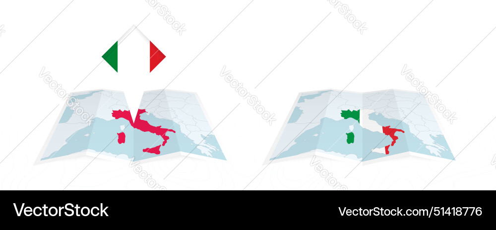Two versions of an italy folded map one with a Vector Image
