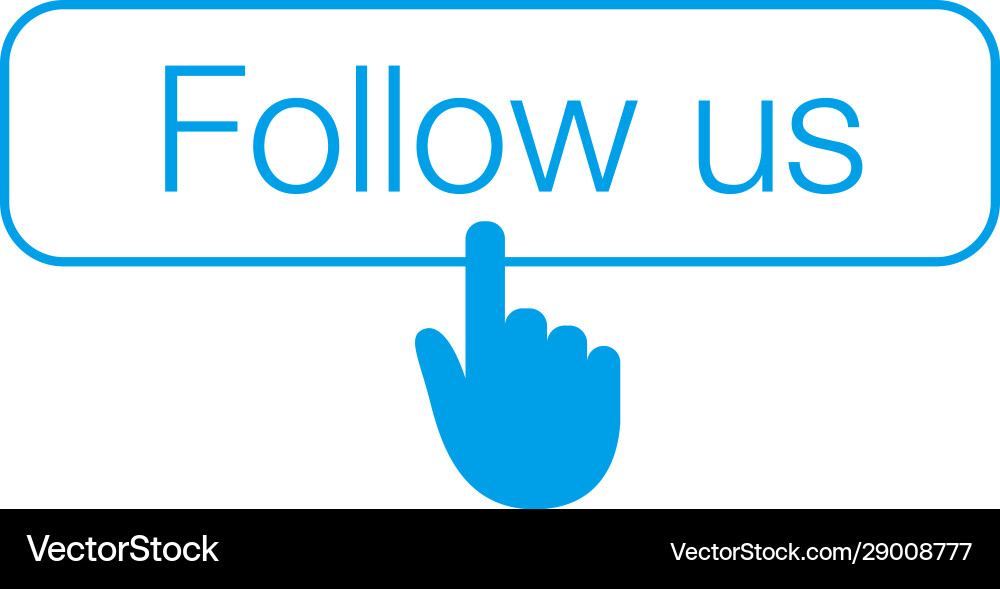 Social follow us blue button with hand cursor Vector Image