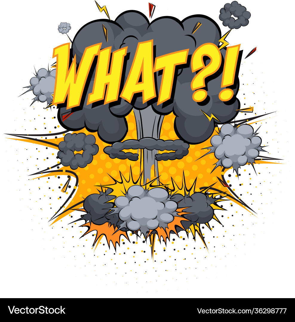 Welcher Text über Comic Cloud Explosion isoliert Vektorbild