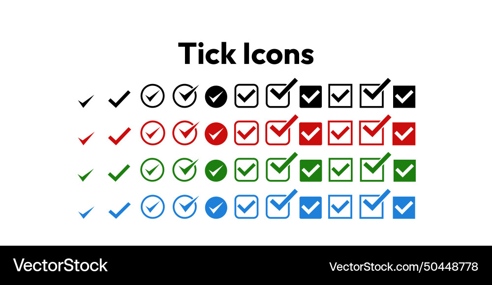 Checkmark icon symbols set tick Royalty Free Vector Image