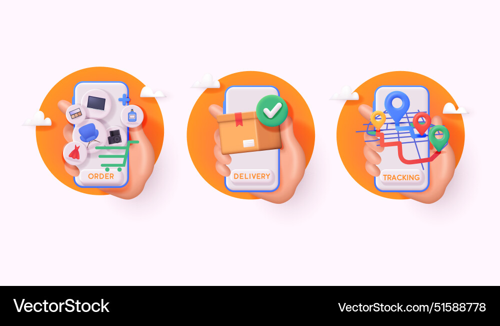 Delivery icon set with 3d phone in hands Vector Image