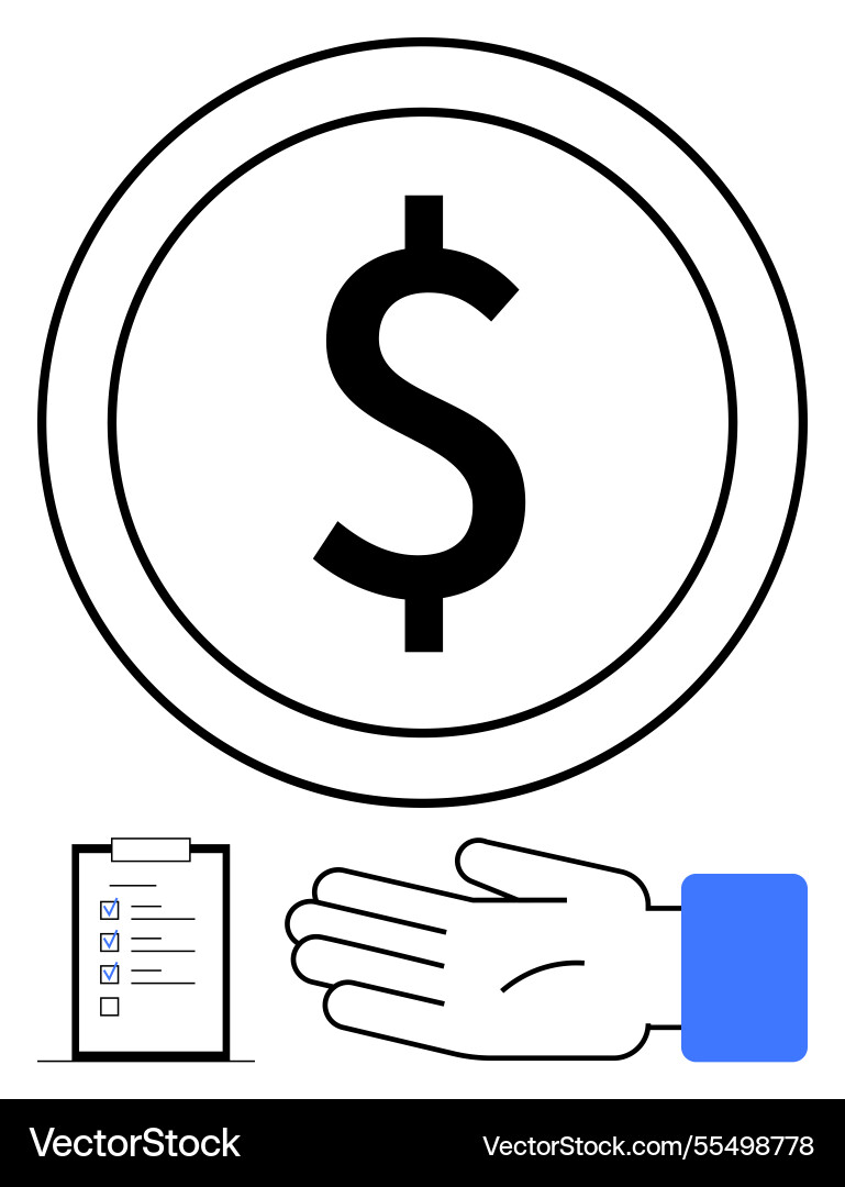 Dollar sign coin with a checklist and outstretched