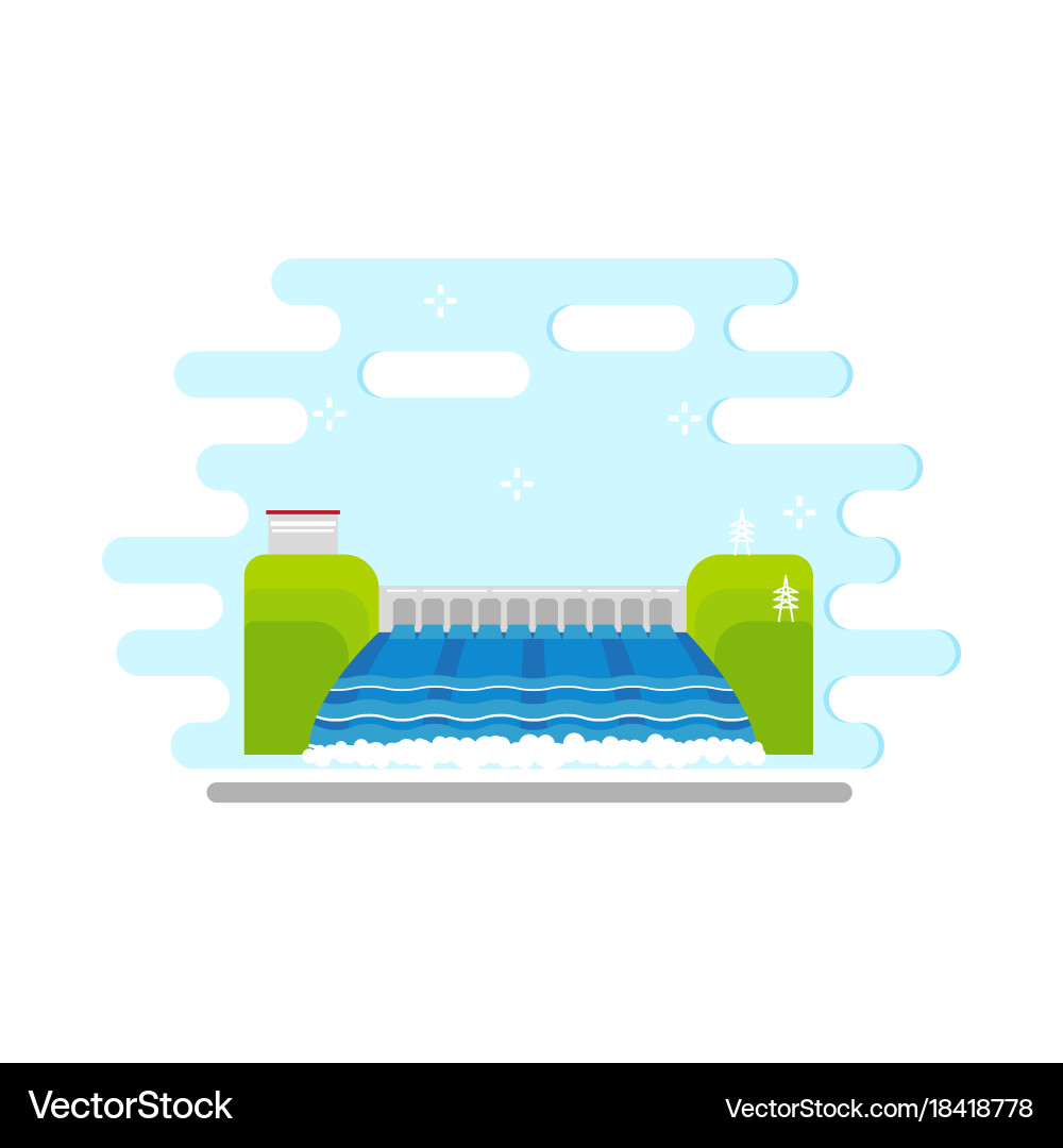 Flat hydroelectric power station water dam Vector Image