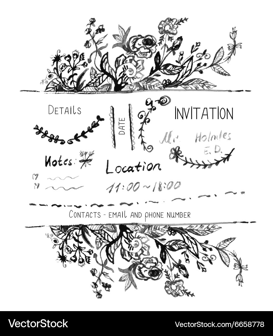 Invitation design with hand drawn flowers Vector Image