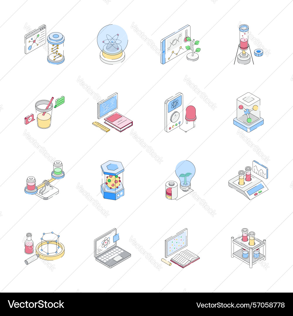 Latest collection of science study isometric icons