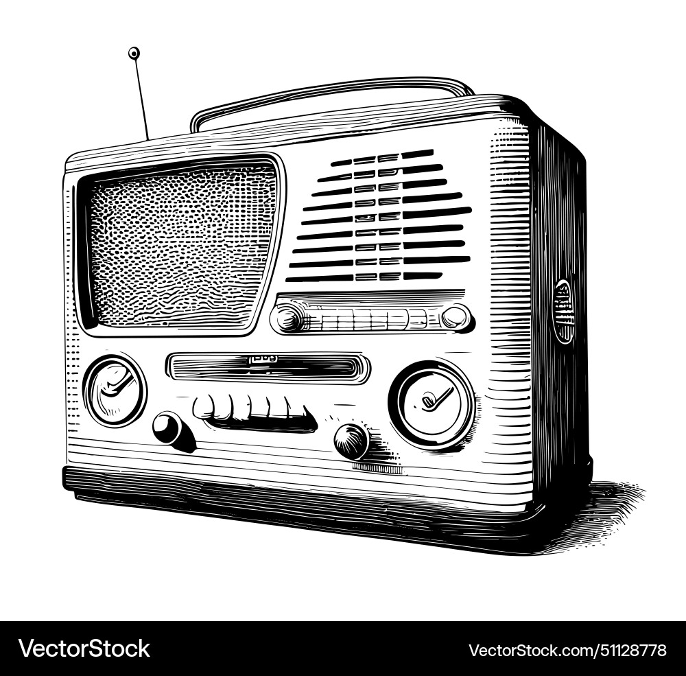 Radio hand drawn linear drawing of Royalty Free Vector Image