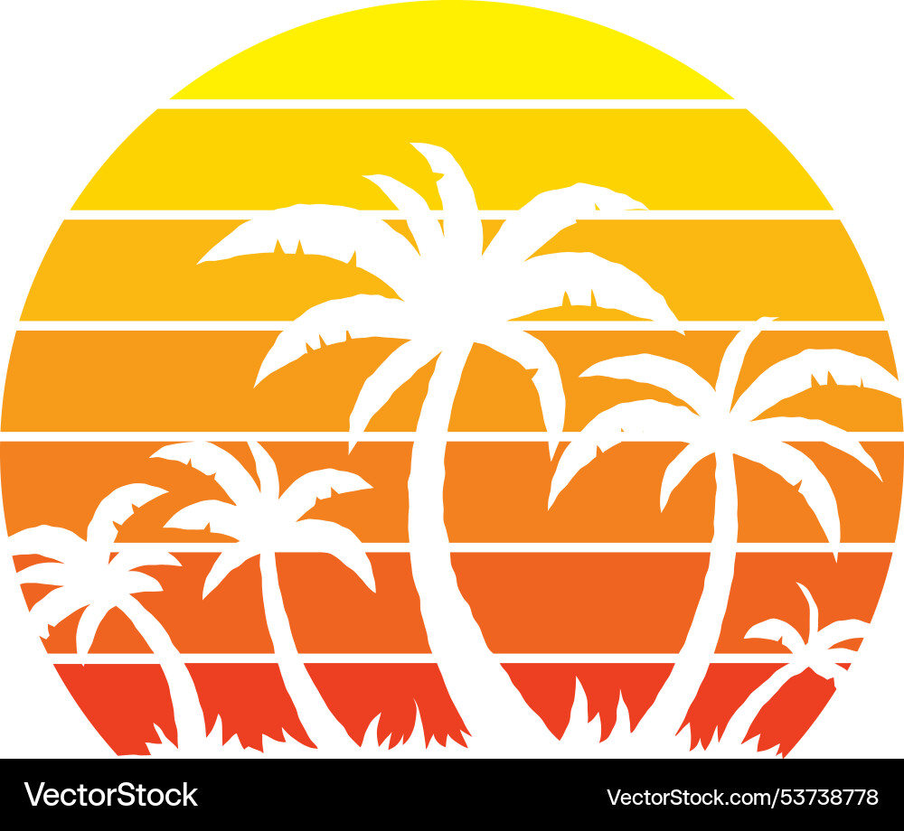 Retro vintage sunset and palm trees Royalty Free Vector