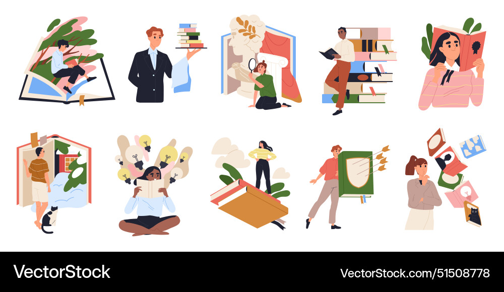 Set of people book lovers Royalty Free Vector Image
