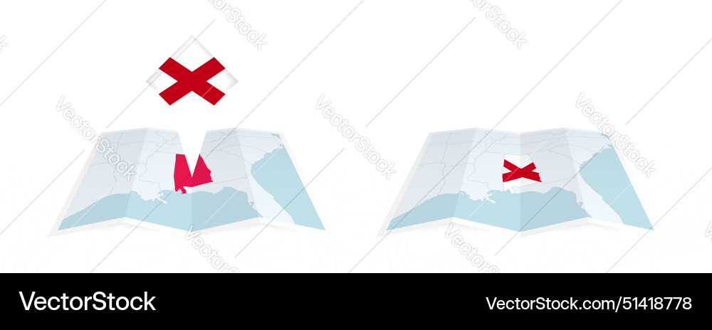 Two versions of an alabama folded map one with a Vector Image