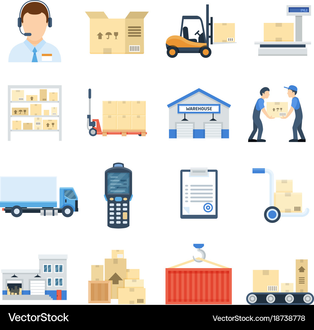 Warehouse Icon flache Cartoon-Set Lizenzfreies Vektorbild
