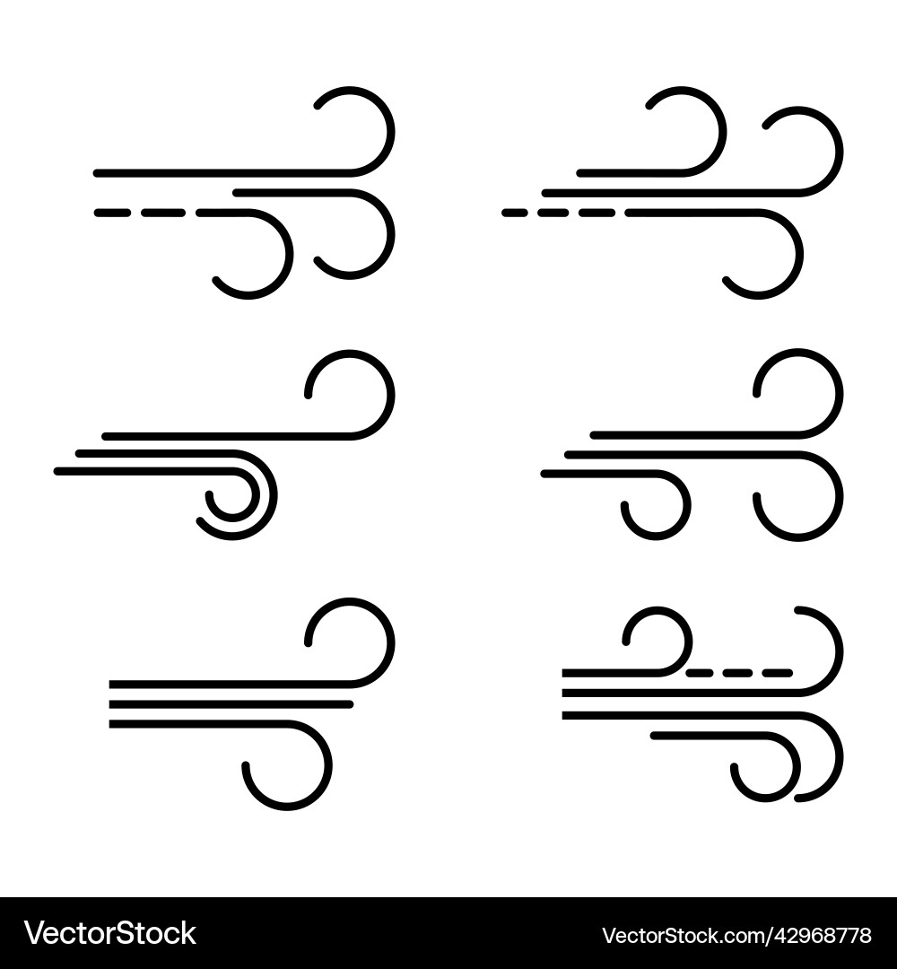 Wind flow icon clipart on set doodle blow Vector Image