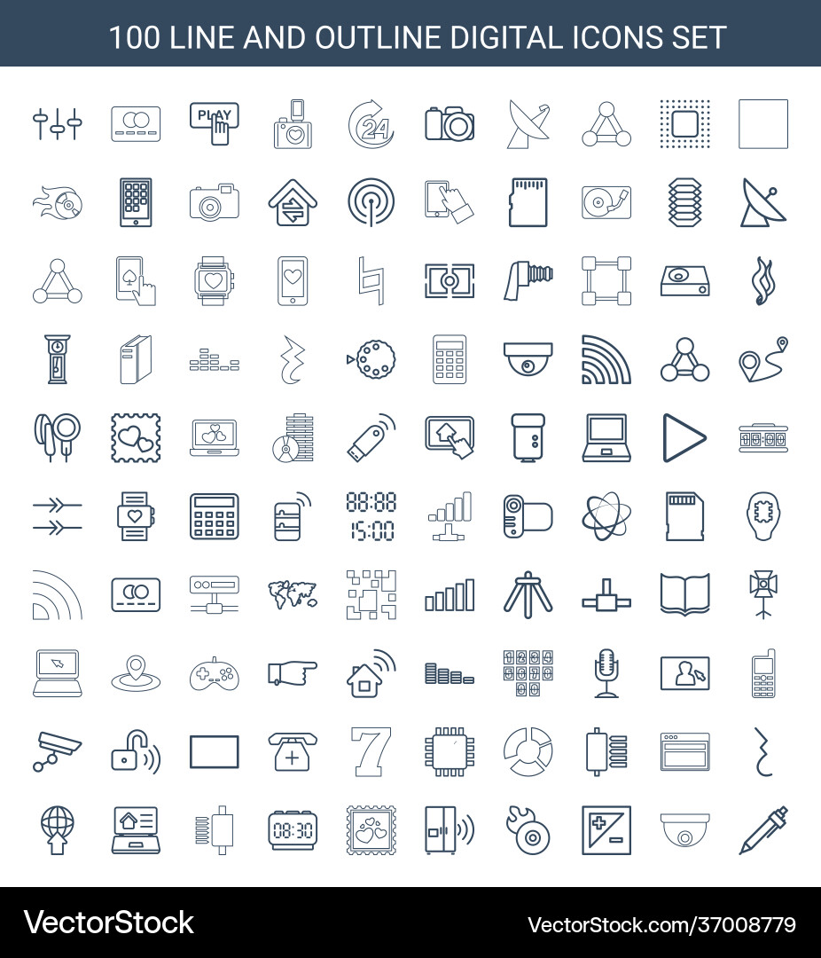 100 digitale Icons Lizenzfreies Vektorbild - VectorStock