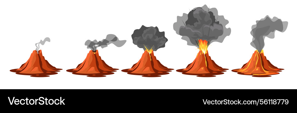 Active volcano animation time lapse red hot Vector Image