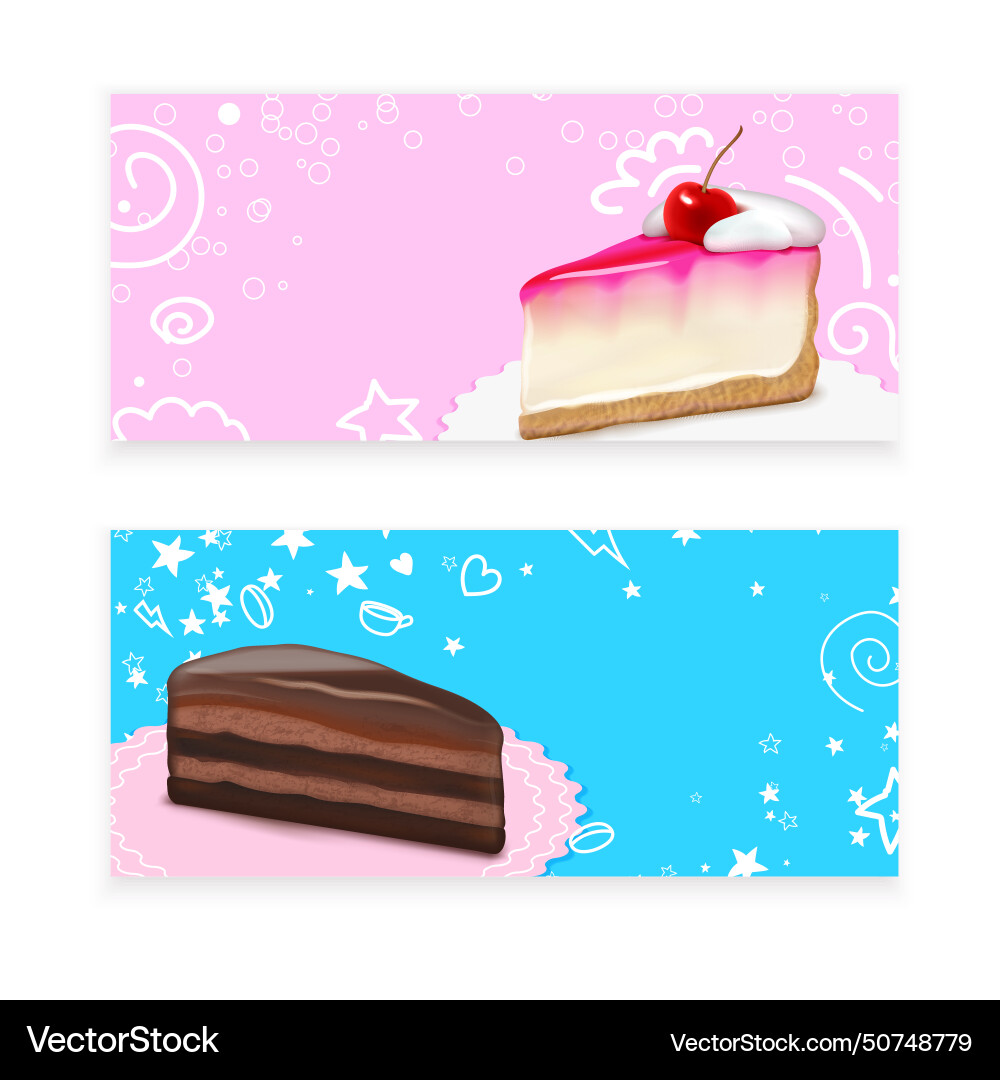Cake piece realistic banners Royalty Free Vector Image