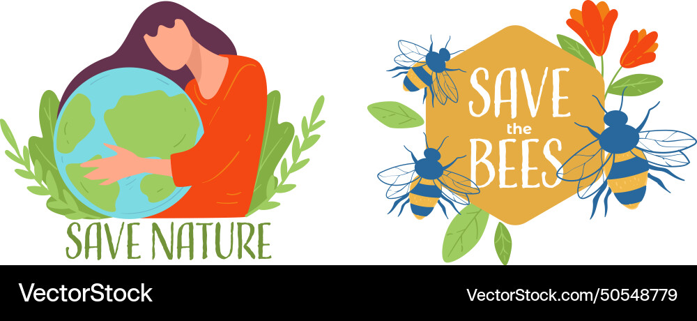 Green planet protect and save nature bees – Royalty-Free Vector ...