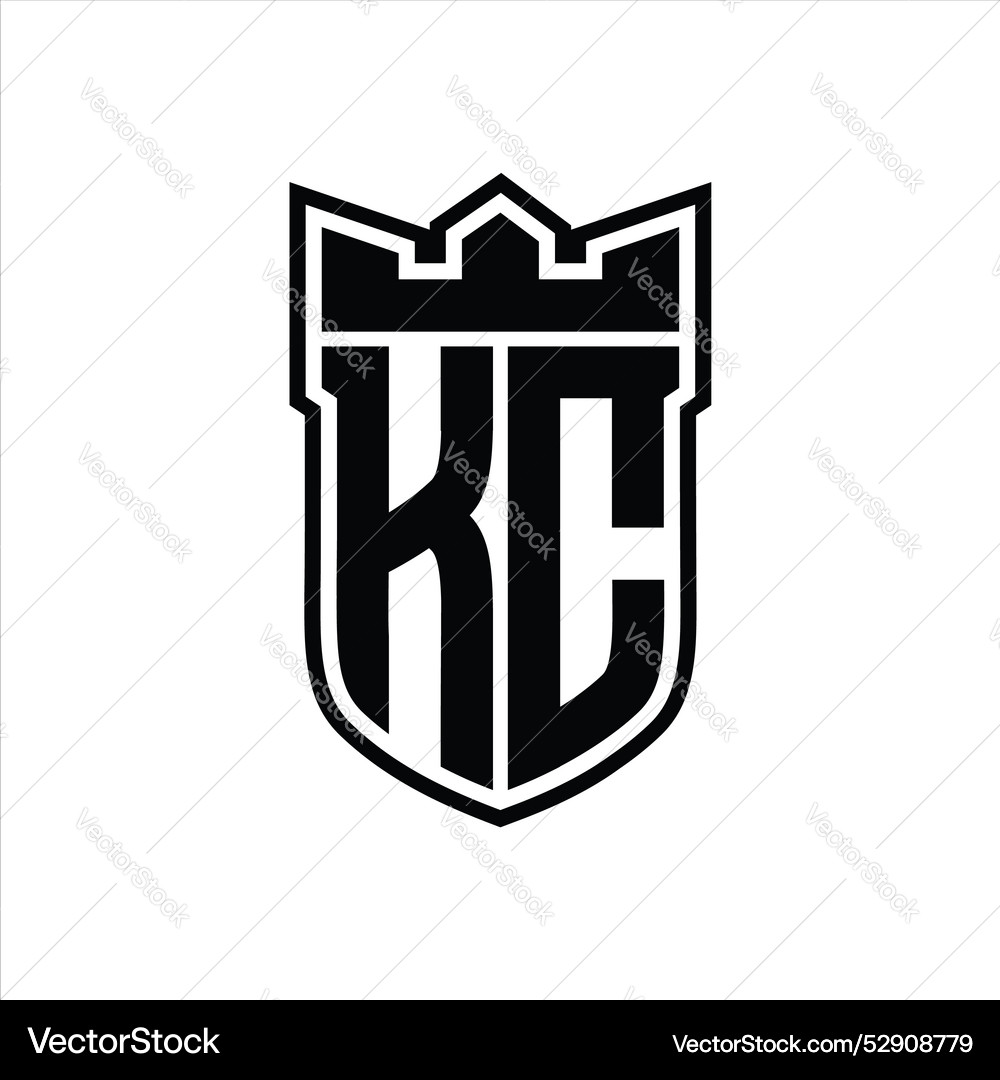 Kc logo shield shape with geometric crown inside Vector Image