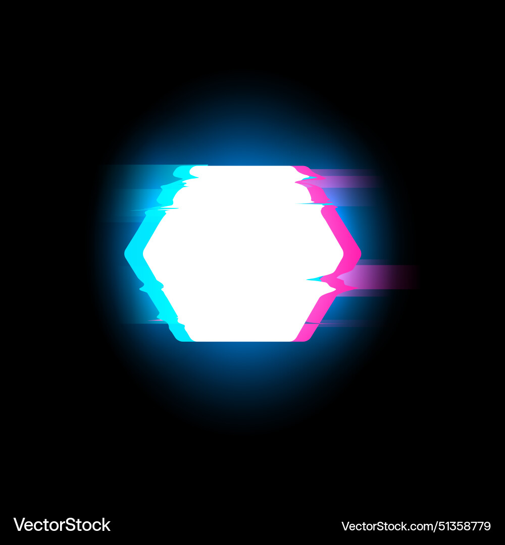 Neon pink and blue hexagonal glitch frame Vector Image