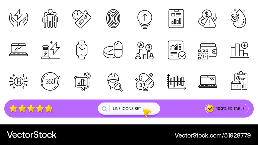 Qr code swipe up and online statistics line icons Vector Image