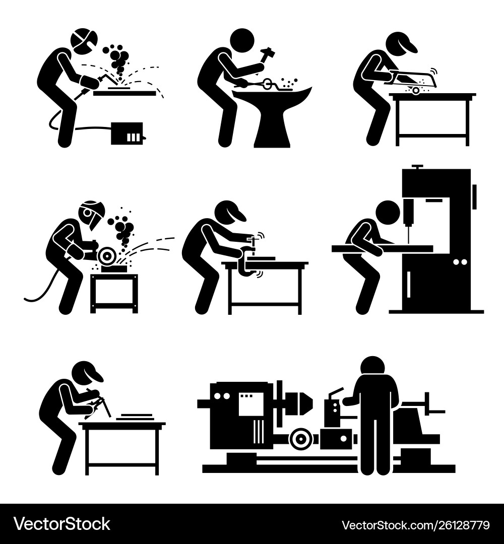 Welder worker using metalworking steelworks tools Vector Image