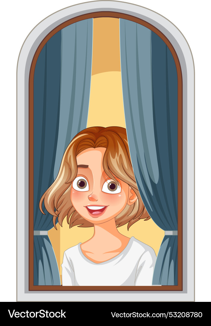 A girl smiling through an arched window Royalty Free Vector