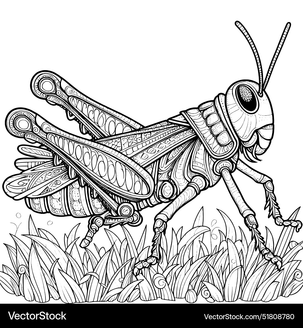 Grasshopper in field sitting on flowers children Vector Image