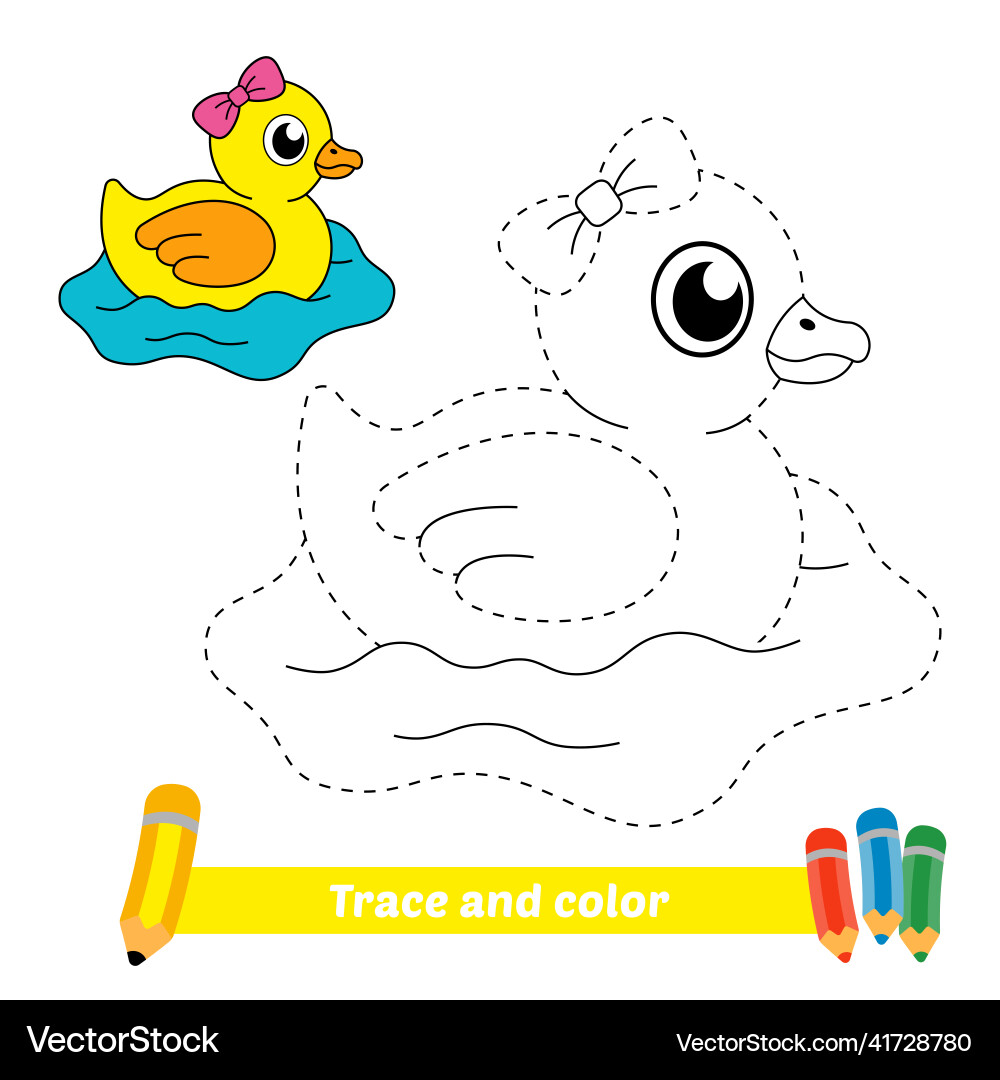 Trace and color for kids duck Royalty Free Vector Image