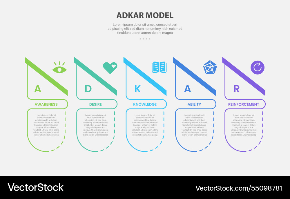 Adkar model infographic outline style with 5 Vector Image