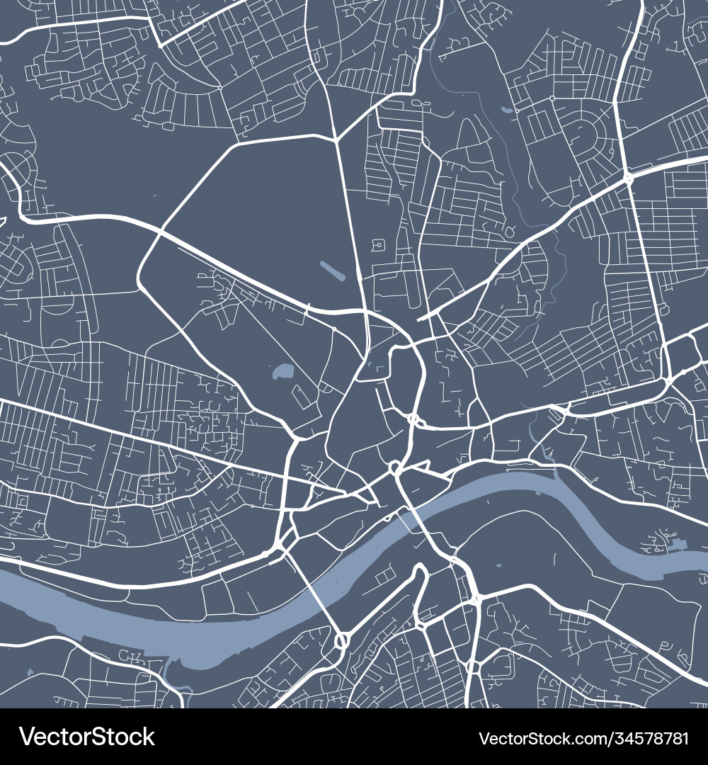 Detailed map newcastle upon tyne city linear Vector Image