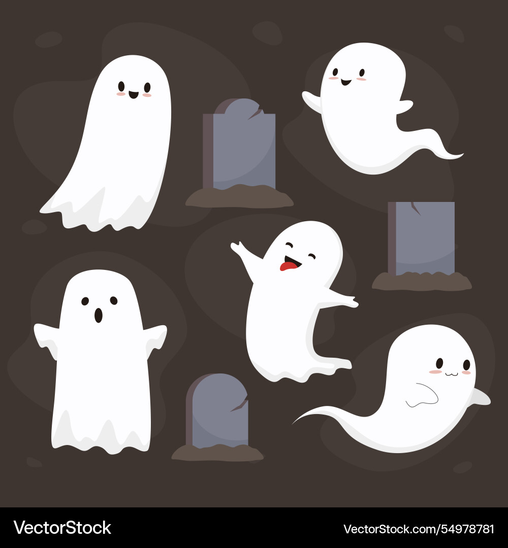 Flat halloween ghost collection Royalty Free Vector Image