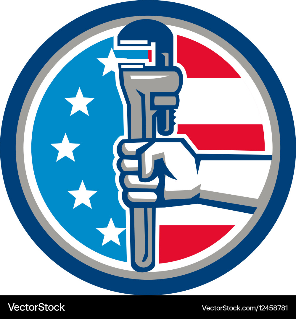 Plumber's Wrench with USA Flag Royalty Free Vector Image