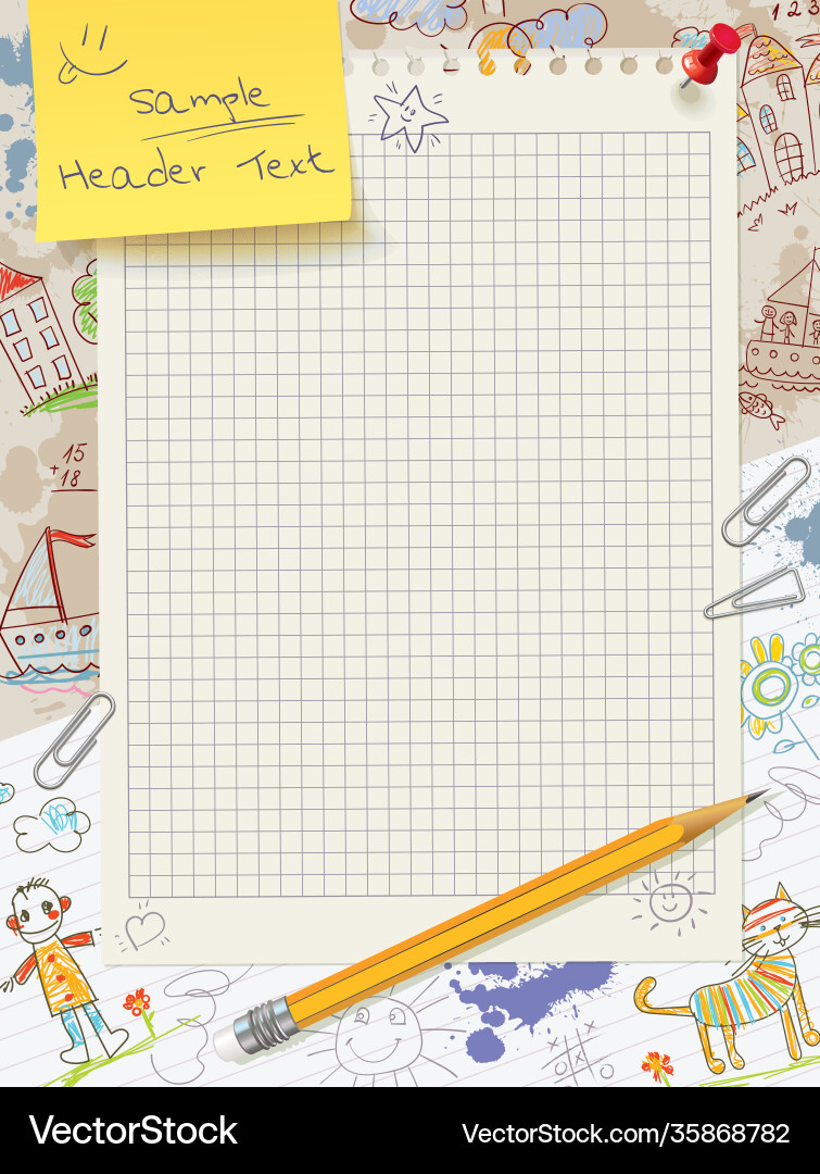 Blank notepad sheet children drawings Royalty Free Vector