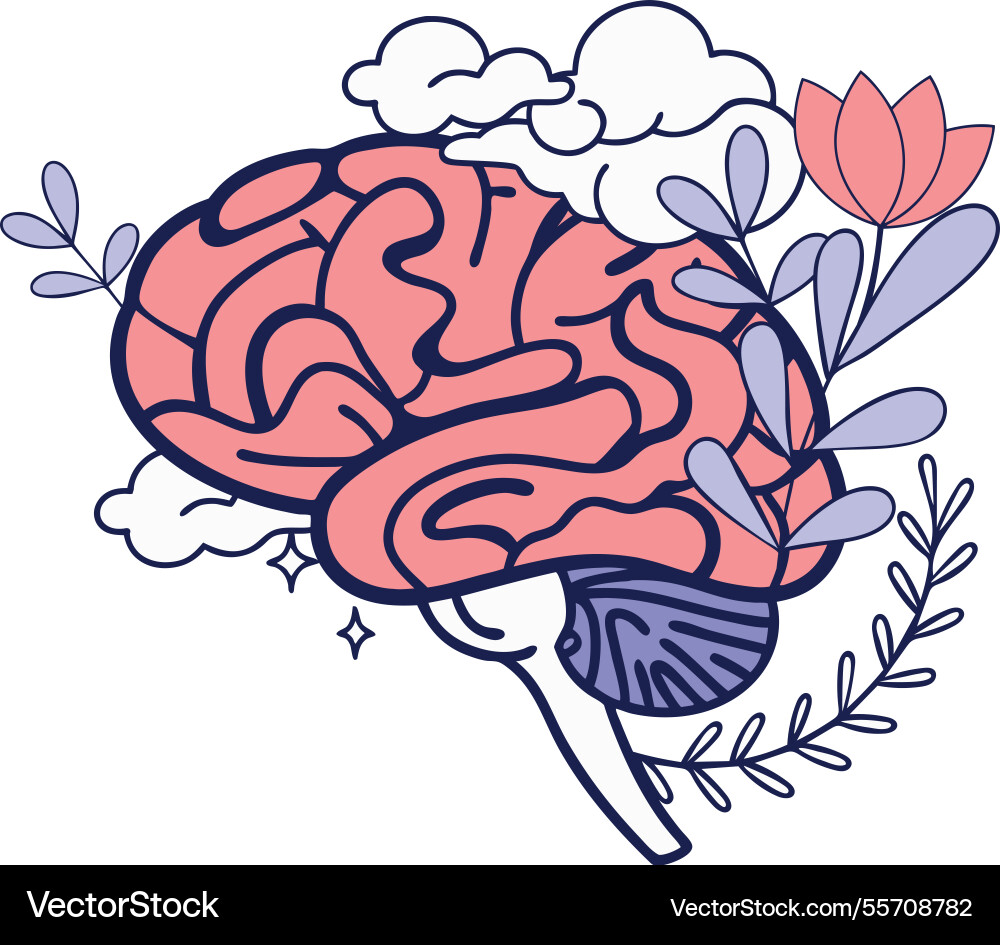 Clear mind brain peaceful Royalty Free Vector Image