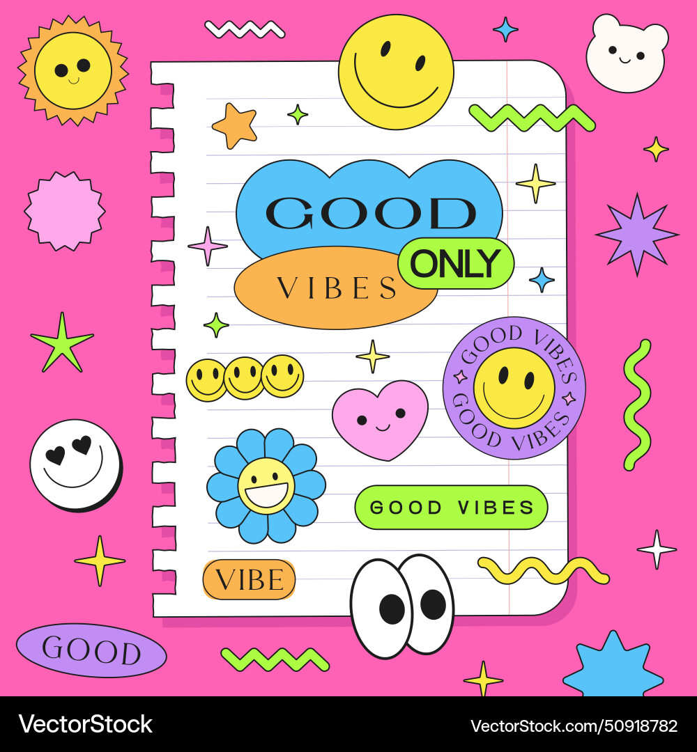 Cute y2k notebook paper page template cool note Vector Image