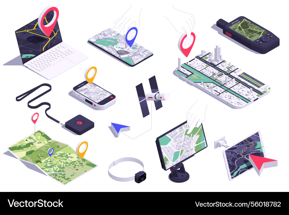 Gps isometric elements Royalty Free Vector Image