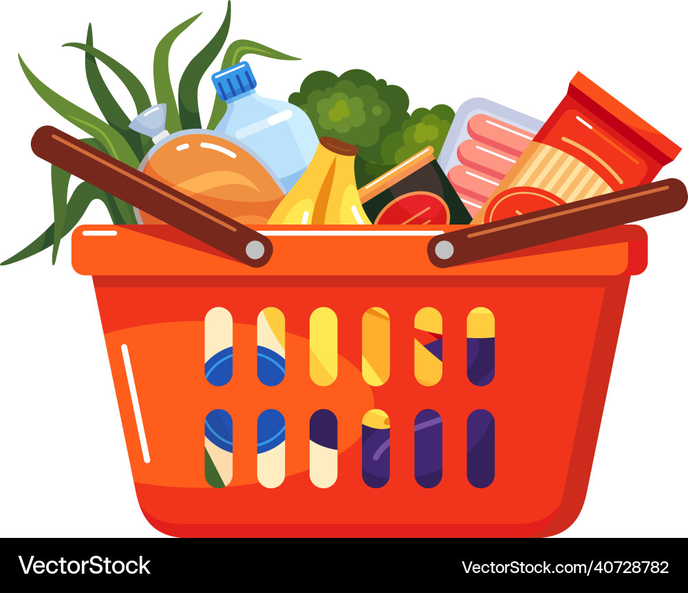 Grocery food basket flat Royalty Free Vector Image