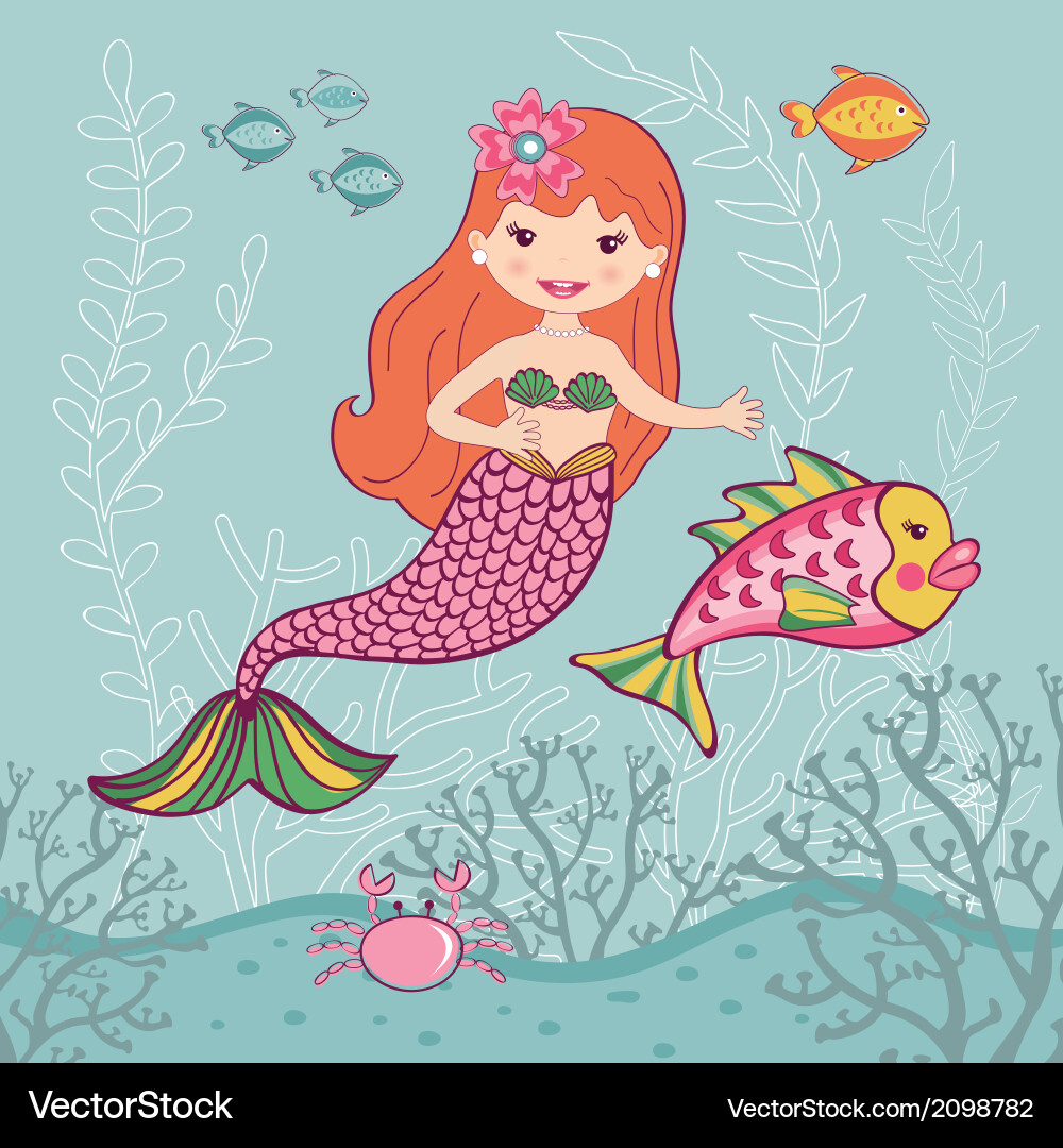 Little mermaid and big fish Royalty Free Vector Image