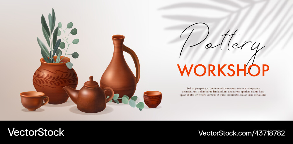 Realistic pottery workshop background Royalty Free Vector